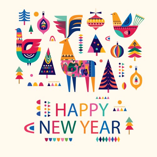 Happy new year text with party icons Royalty Free Vector