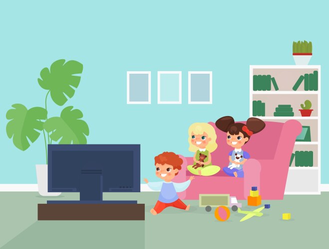 Children Watching Tv Cartoons Vector Images (over 340)