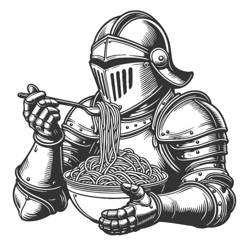 Humorous knight in full armor with sword Vector Image