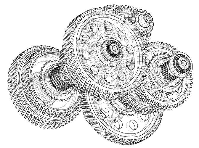 Outline gearbox concept Royalty Free Vector Image