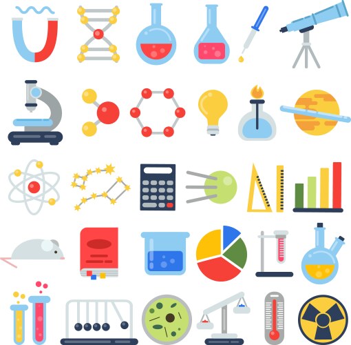 Science icons cartoon set Royalty Free Vector Image