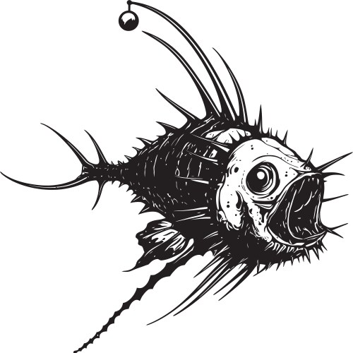Wicked whiskers evil angler fish icon sinister Vector Image
