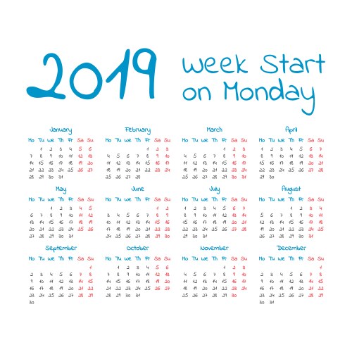 Simple 2019 year calendar Royalty Free Vector Image
