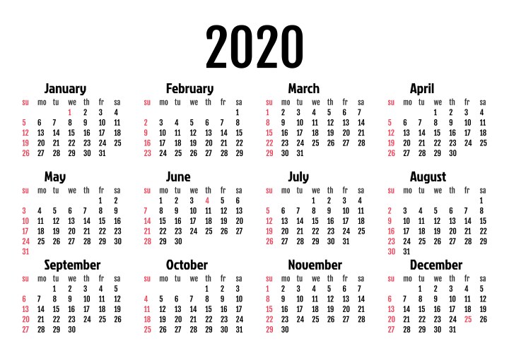 Calendar 2030 sunday Royalty Free Vector Image