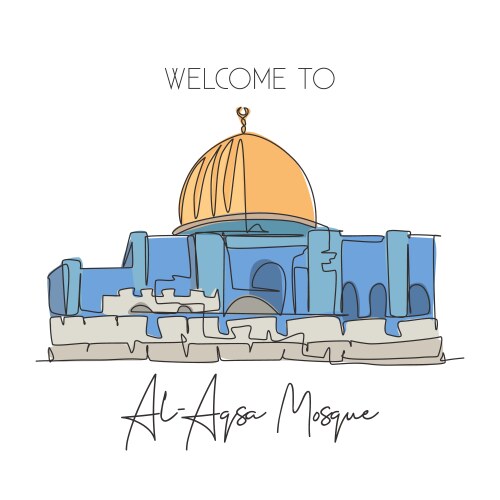 One single line drawing dome of the rock al aqsa Vector Image