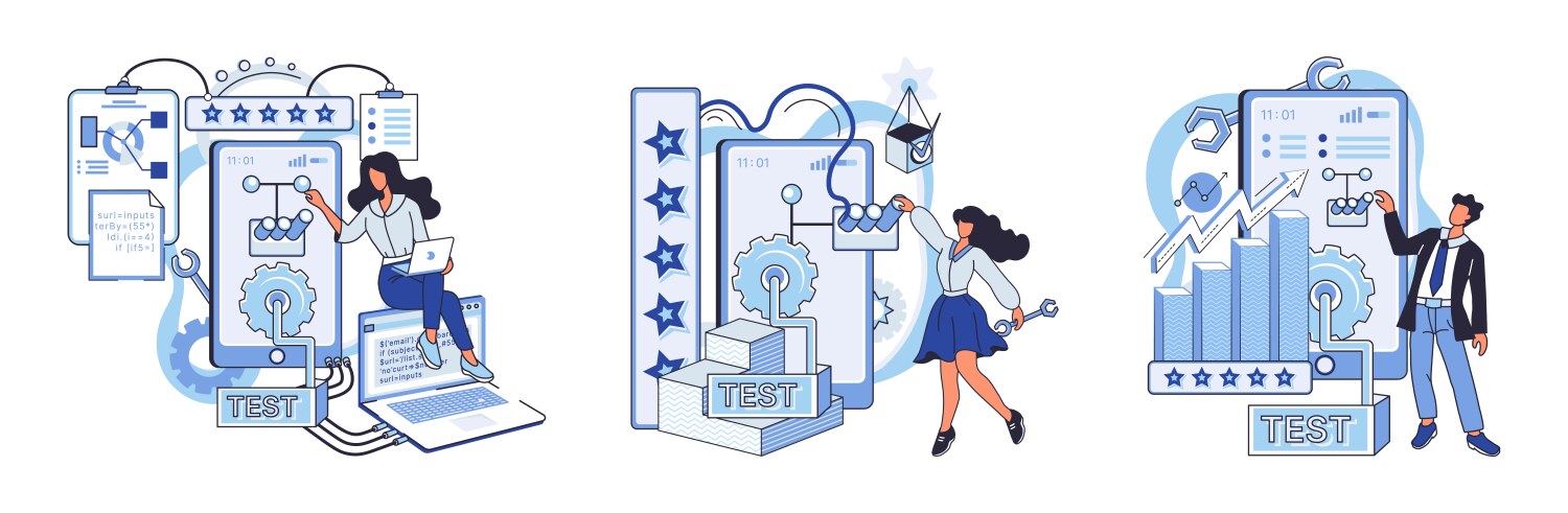 Application testing metaphor app test Royalty Free Vector