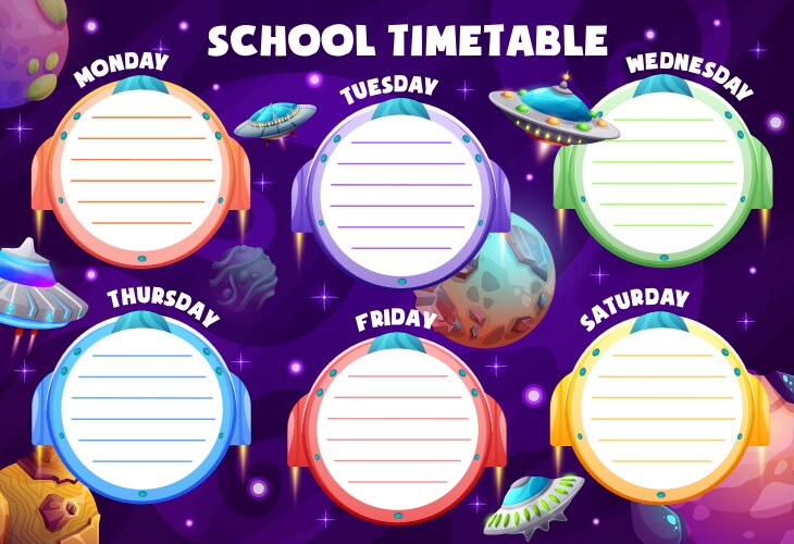 School timetable or schedule template education Vector Image