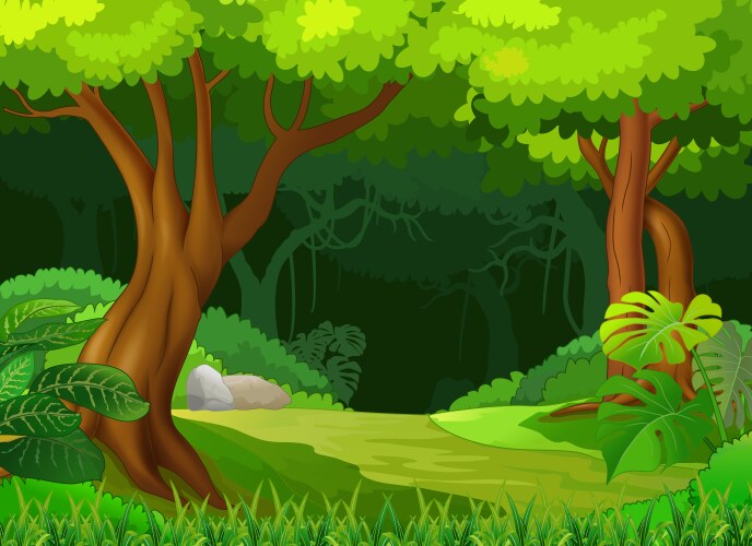 Cartoon forest landscape with plant and trees Vector Image