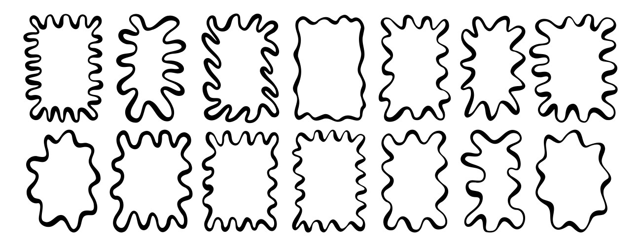 Squiggle frame set smooth wavy border template Vector Image