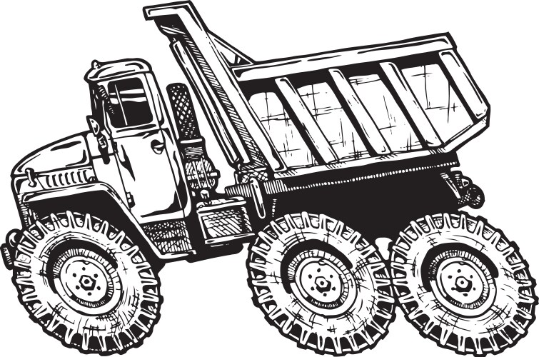 Sketch drawing of dump truck Royalty Free Vector Image