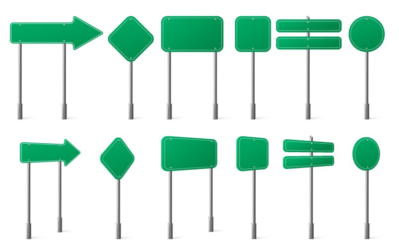 Set green color road signs Royalty Free Vector Image