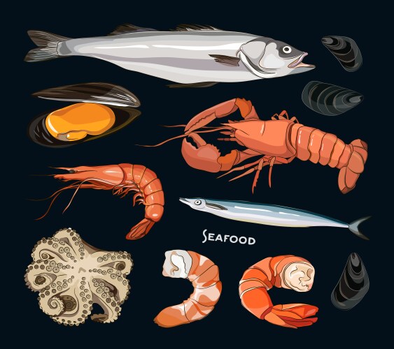 Seafood and fish design template hand drawn food Vector Image