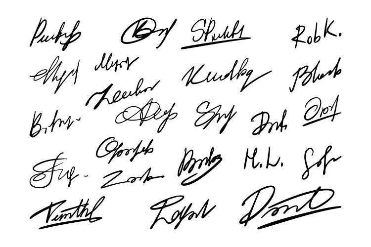 Autographs handwritten pen signatures documents Vector Image