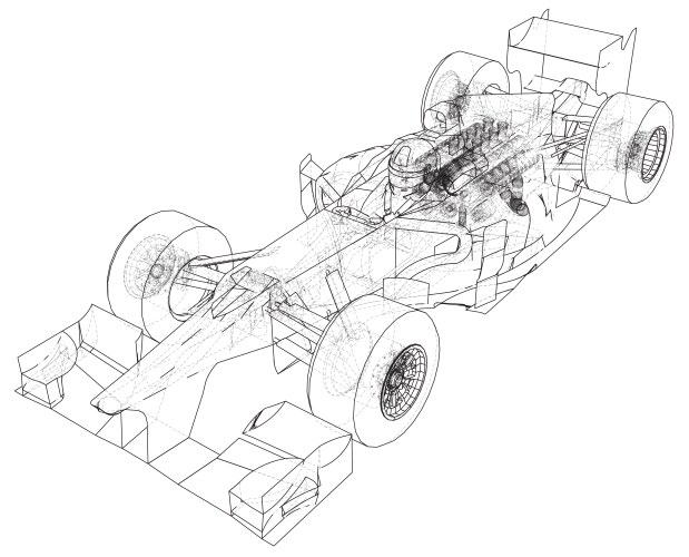 Wireframe racing car from black lines on a white Vector Image