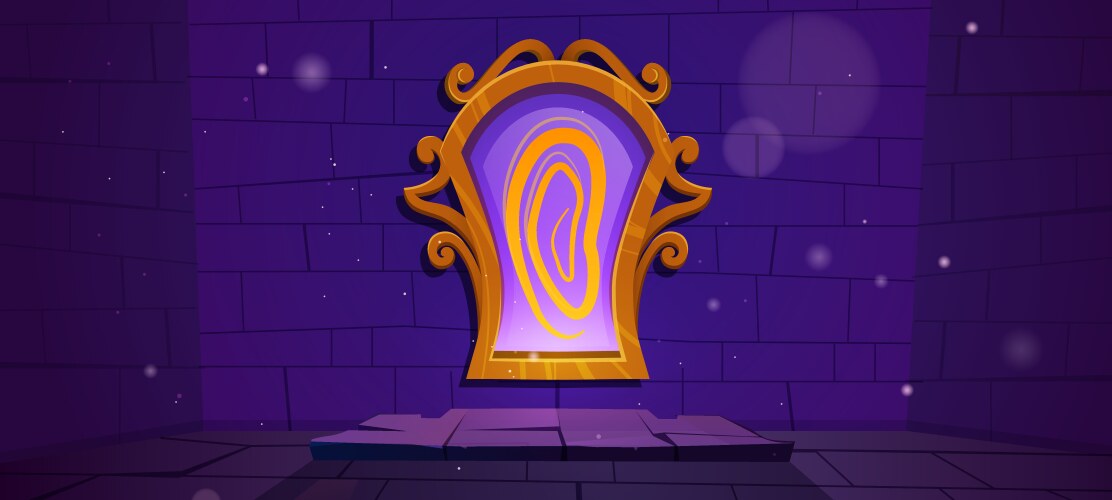 Magic mirror hanging on wall of castle hall Vector Image