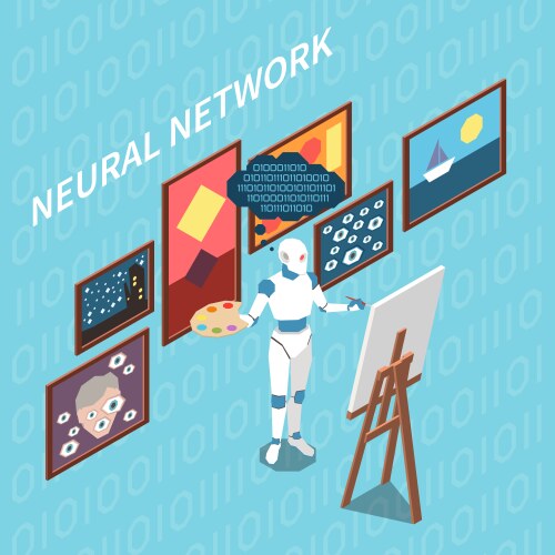 Isometric neural network infographics Royalty Free Vector
