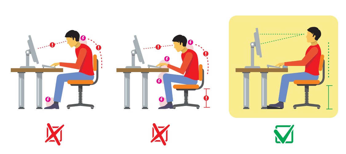 Ergonomics correct sitting posture Royalty Free Vector Image