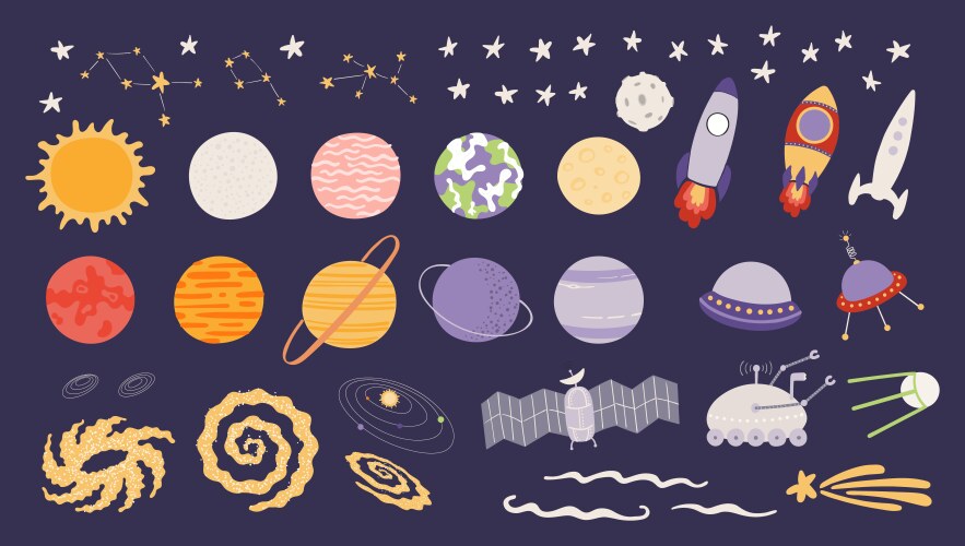 Horizontal banner with planets of solar system Vector Image