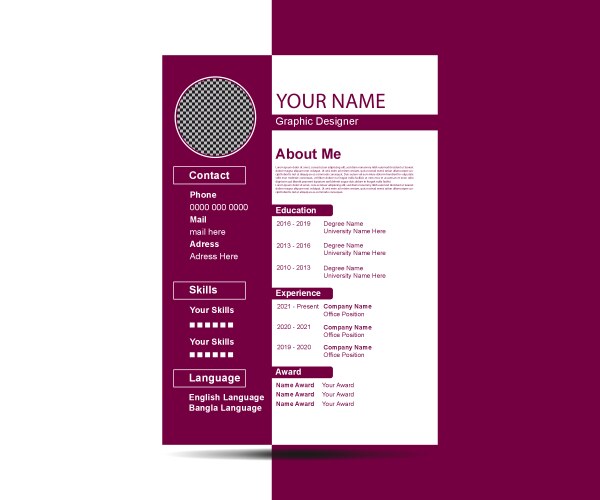 Professional resume business layout creative cv Vector Image