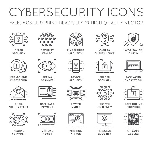 210 modern red black thin line icons set cyber Vector Image