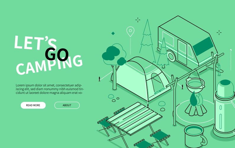 Isometric camping outline Royalty Free Vector Image