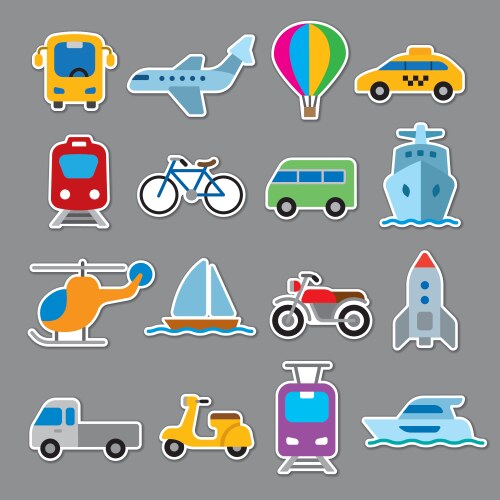 Transport toy stickers set Royalty Free Vector Image