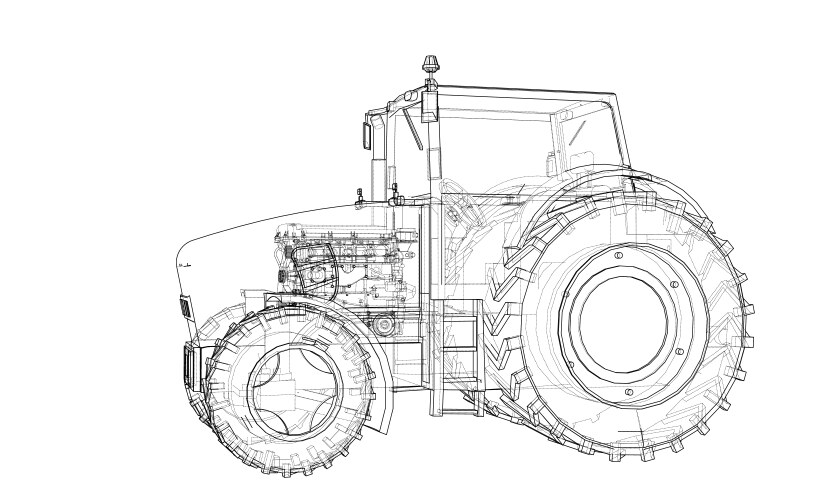 Outline blueprint tractor side front and top Vector Image