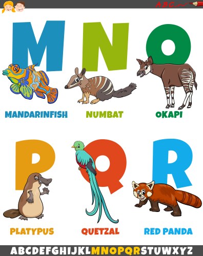Alphabet with animals a to i Royalty Free Vector Image