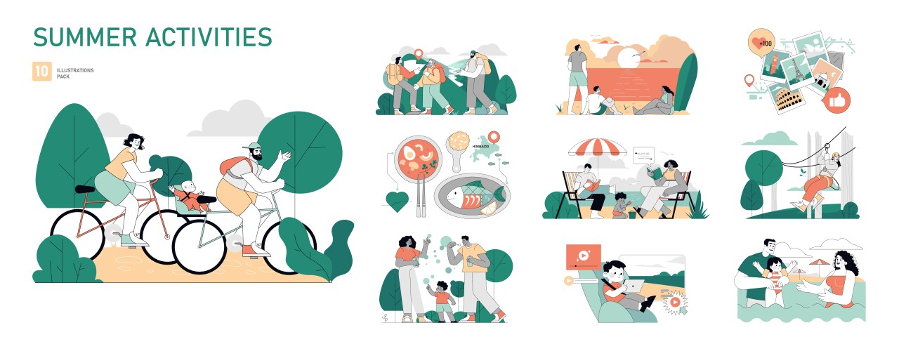 Summer activities flat Royalty Free Vector Image