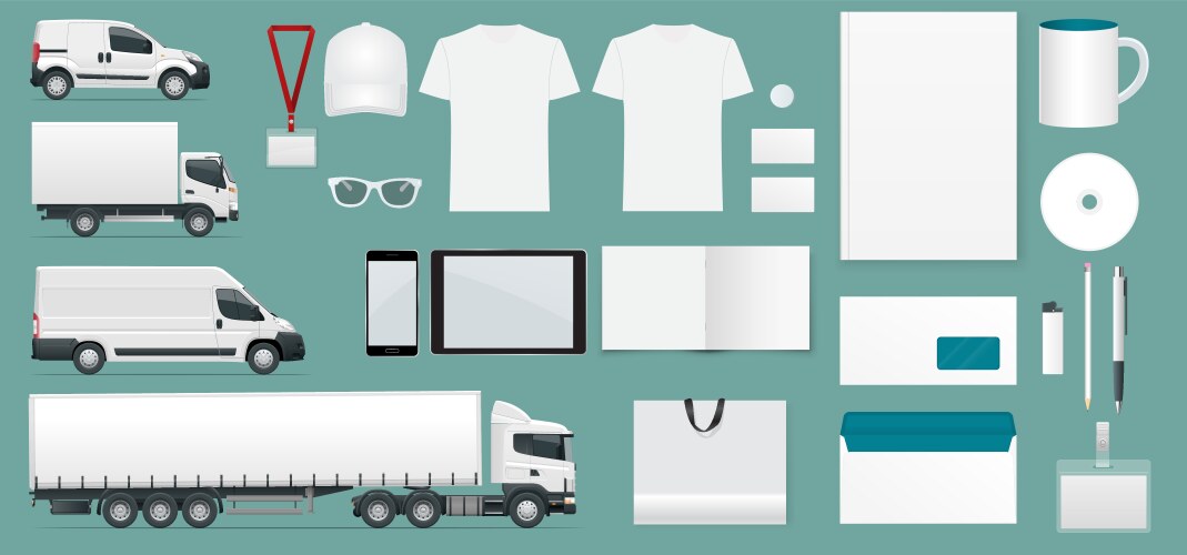 Professional blue branding design kit with cubes Vector Image