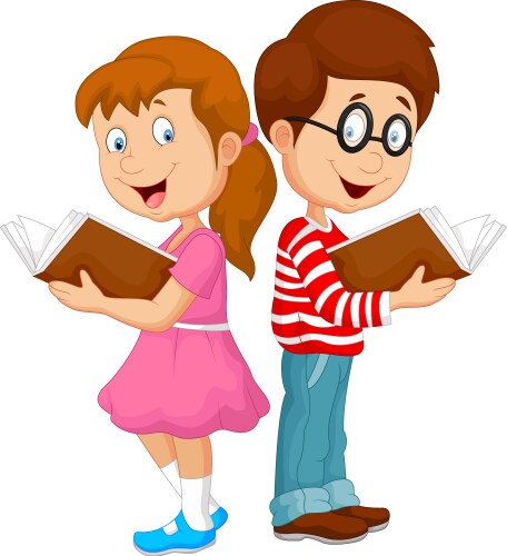 Cartoon happy kids reading a book Royalty Free Vector Image