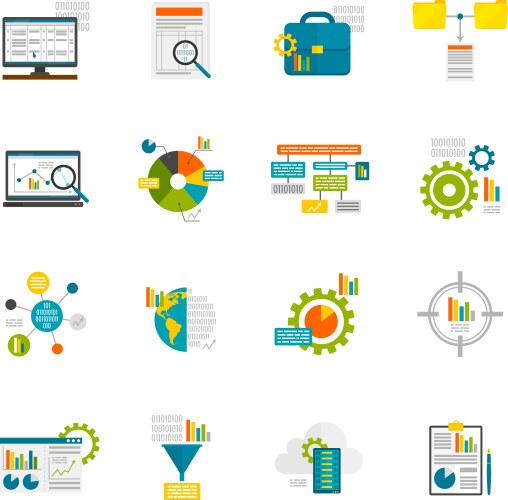 Big data analytics flat icons Royalty Free Vector Image Big data analytics flat icons Royalty Free Vector Image