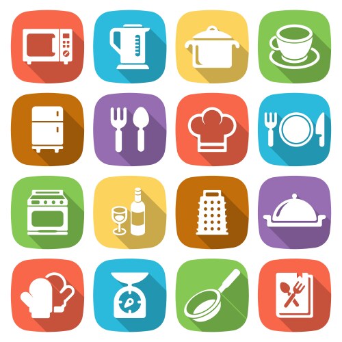 Cooking icon set kitchen tools equipment Vector Image