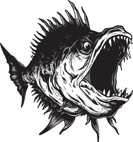 Diabolic dive evil angler fish logo serrated Vector Image