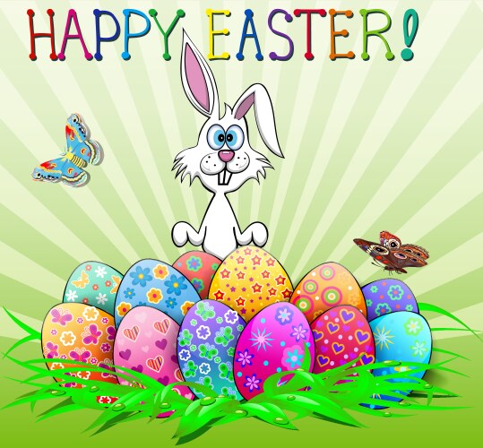Happy easter eggs cartoon character with bunnies e