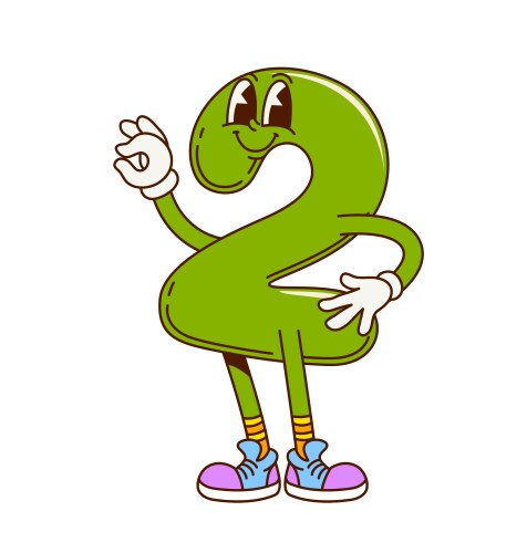 Math number two groovy character with blue body Vector Image