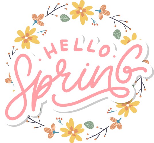 Hello spring flowers text background frame Vector Image
