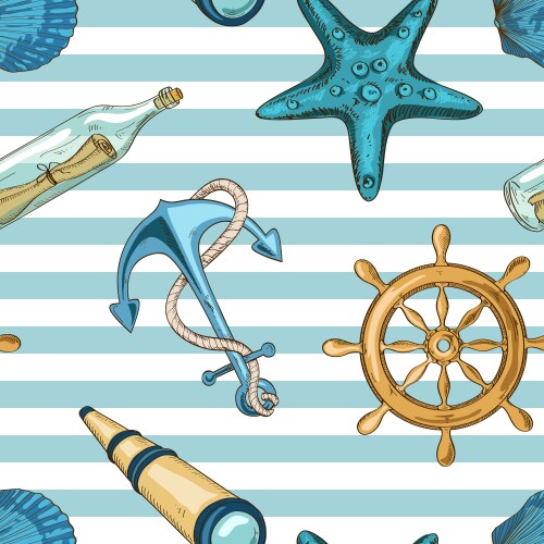 Nautical patchwork seamless pattern Royalty Free Vector