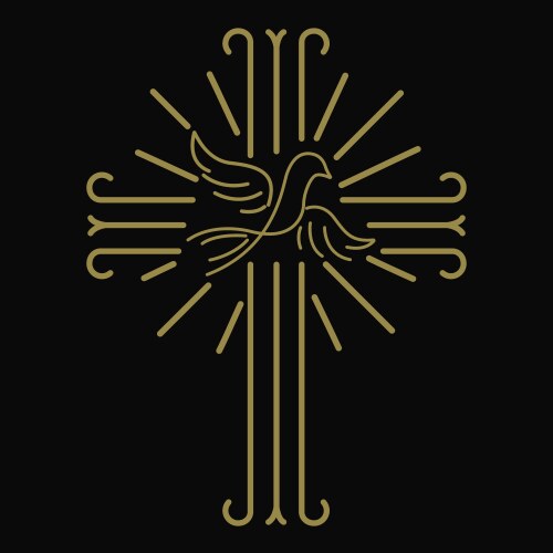 Golden square frame with christian cross Vector Image