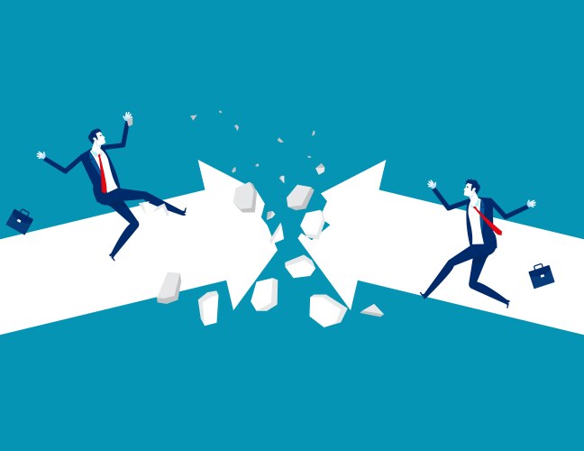 Broken road sign warning collapses with huge Vector Image