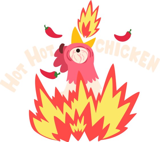 Hot fire chicken with red chilli pepper creative Vector Image