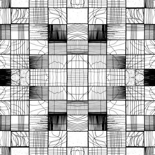 Doodles checkered grid black white seamless Vector Image