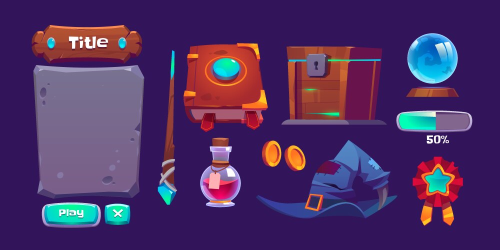 Gui app screens for space adventure game Vector Image