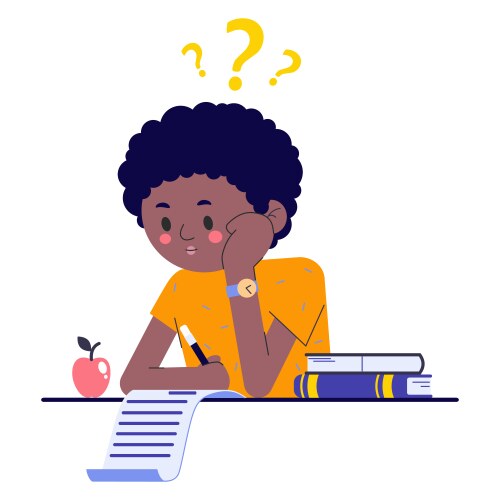 Girl on school exam kid study and think about Vector Image