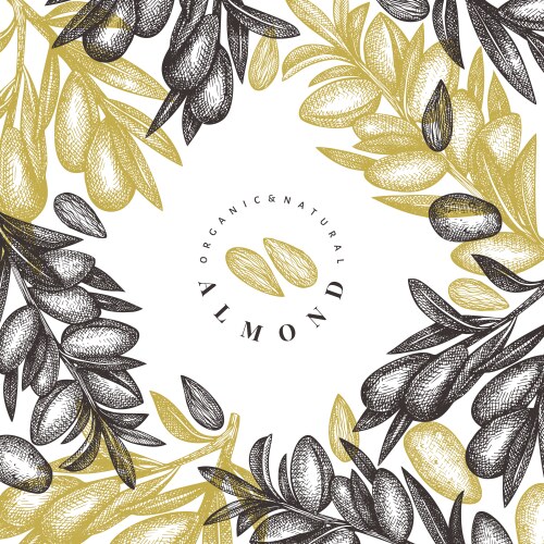 Almond tree design template branch hand Royalty Free Vector