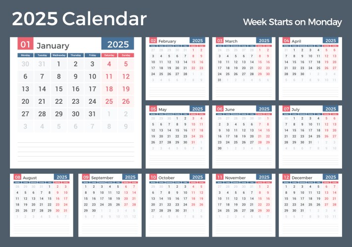 2025 full page calendar layout in modern style Vector Image