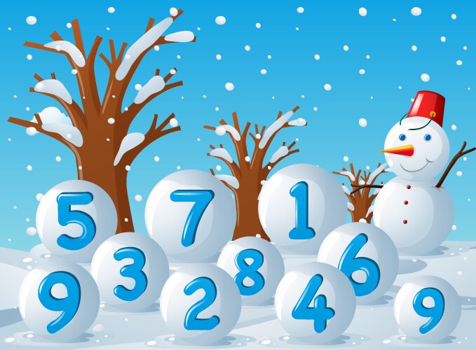 Scene with numbers on snow balls Royalty Free Vector Image