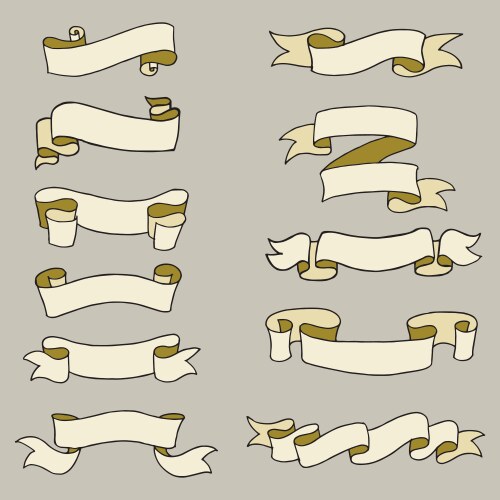 Set hand drawn doodle ribbon banner Royalty Free Vector