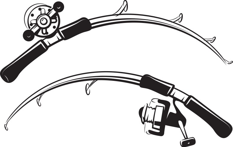 Fishing rod with bait and waves of water Vector Image