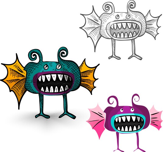 Strange creatures fictional monsters imaginary Vector Image
